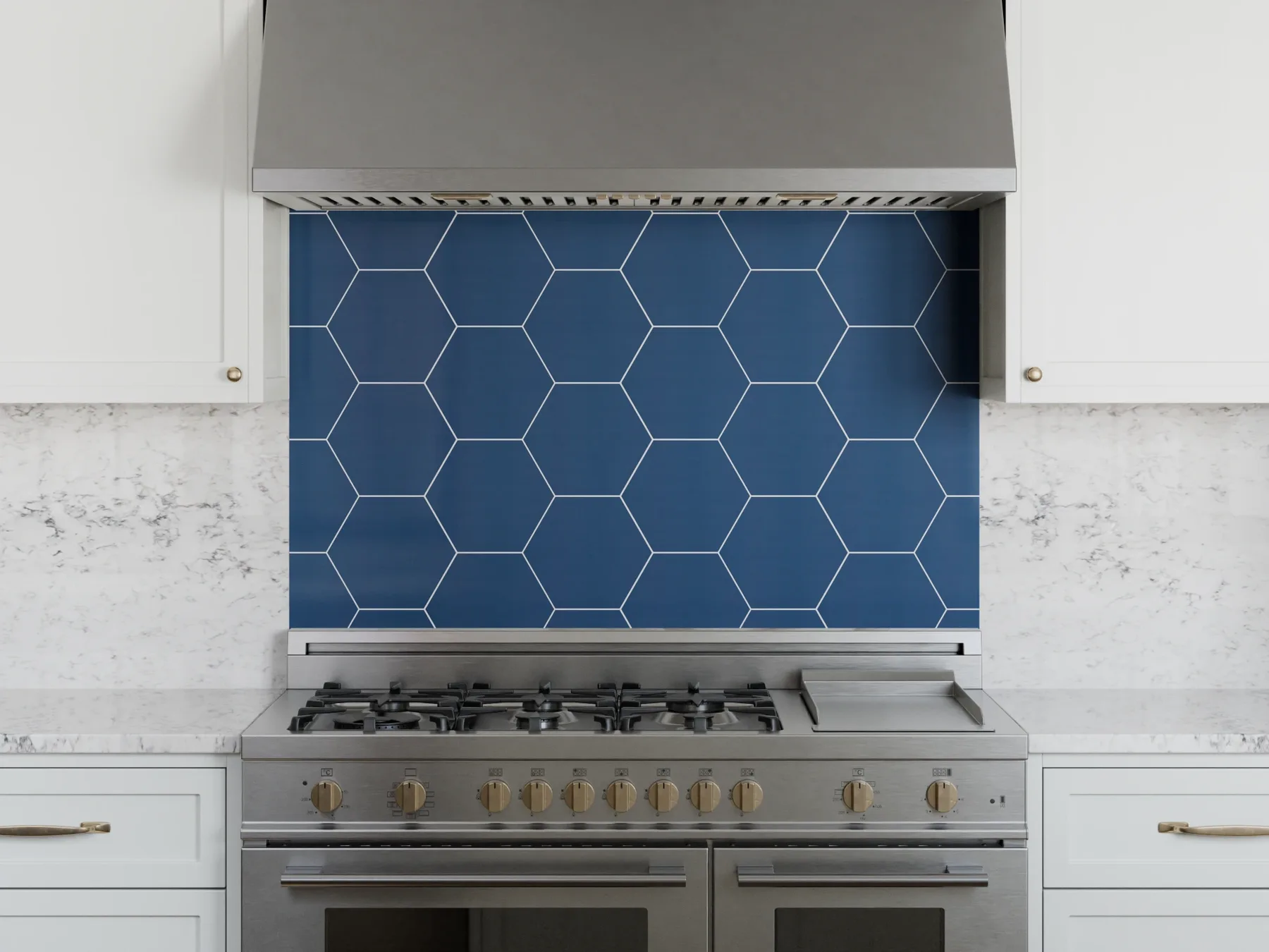slate blue tile backsplash